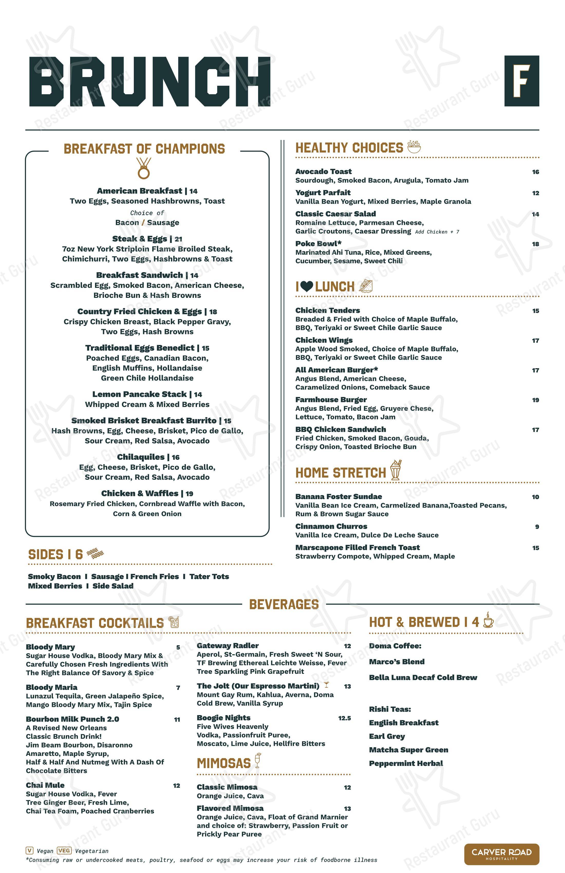Carta de Flanker Kitchen + Sporting Club, Salt Lake City