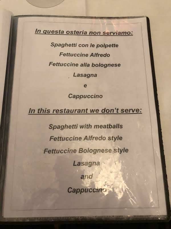 Menu at Flavio al Velavevodetto restaurant, Rome