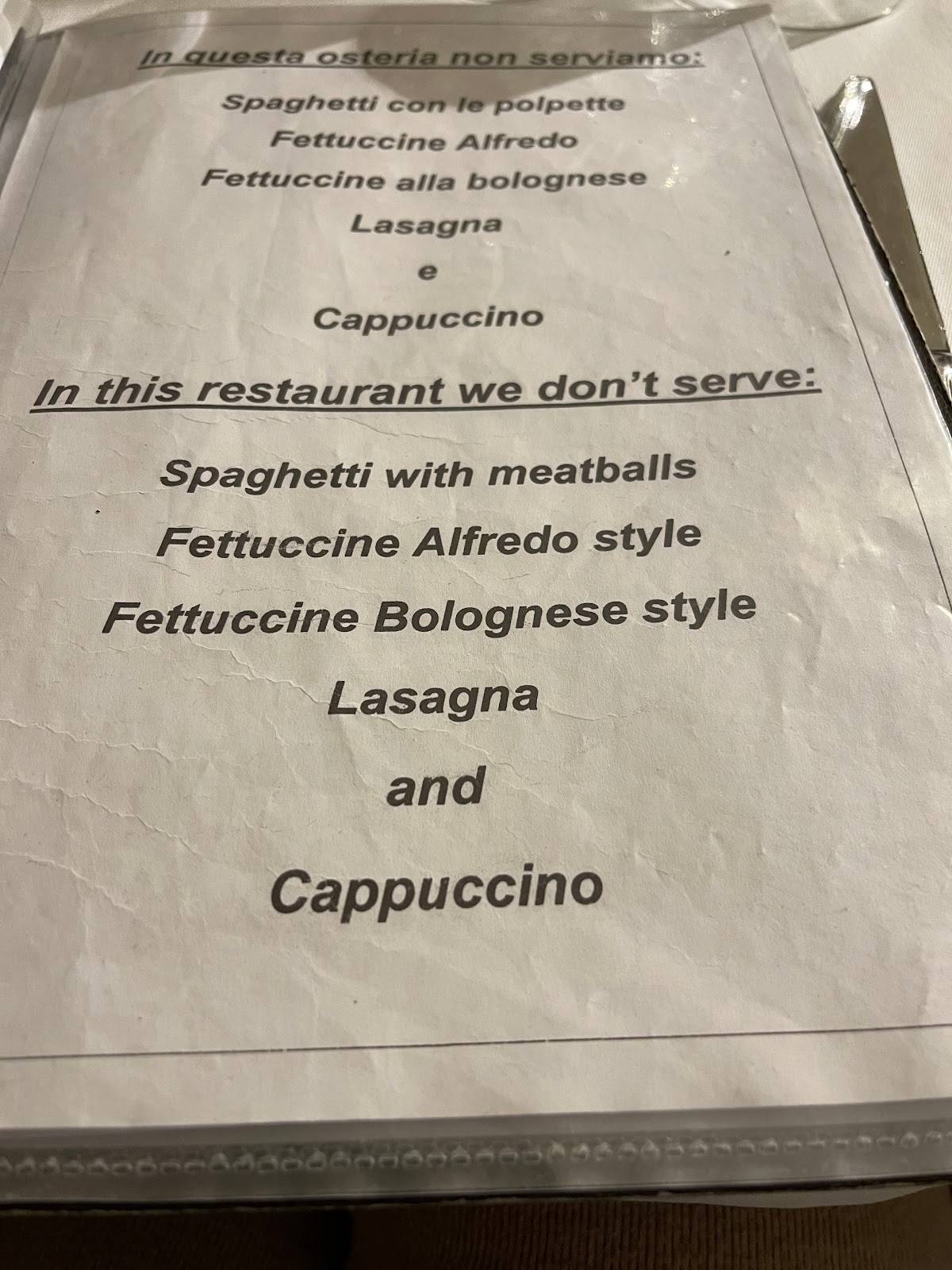 Menu au Flavio al Velavevodetto restaurant, Rome