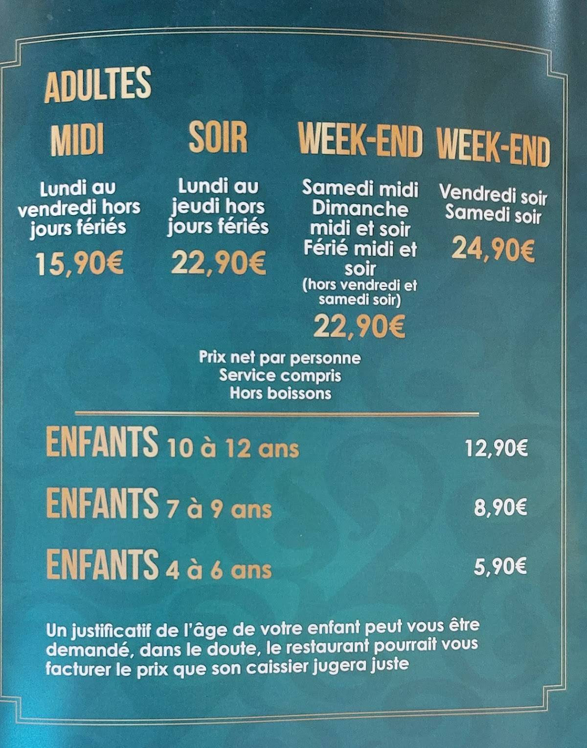 Menu au O'Ciel BUFFET restaurant, Flers