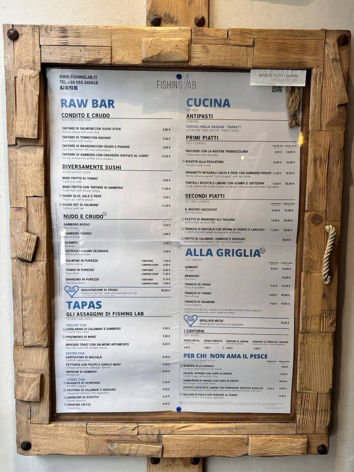 Menu at Fishing Lab Alle Murate restaurant, Florence