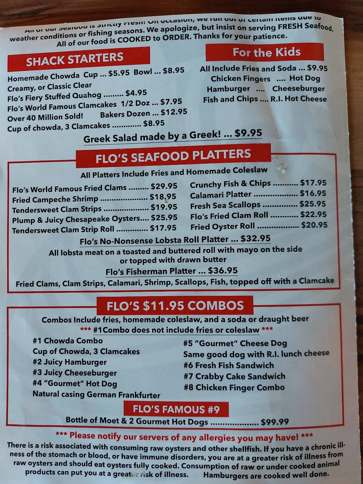Menu at Flo's Clam Shack restaurant, Naples