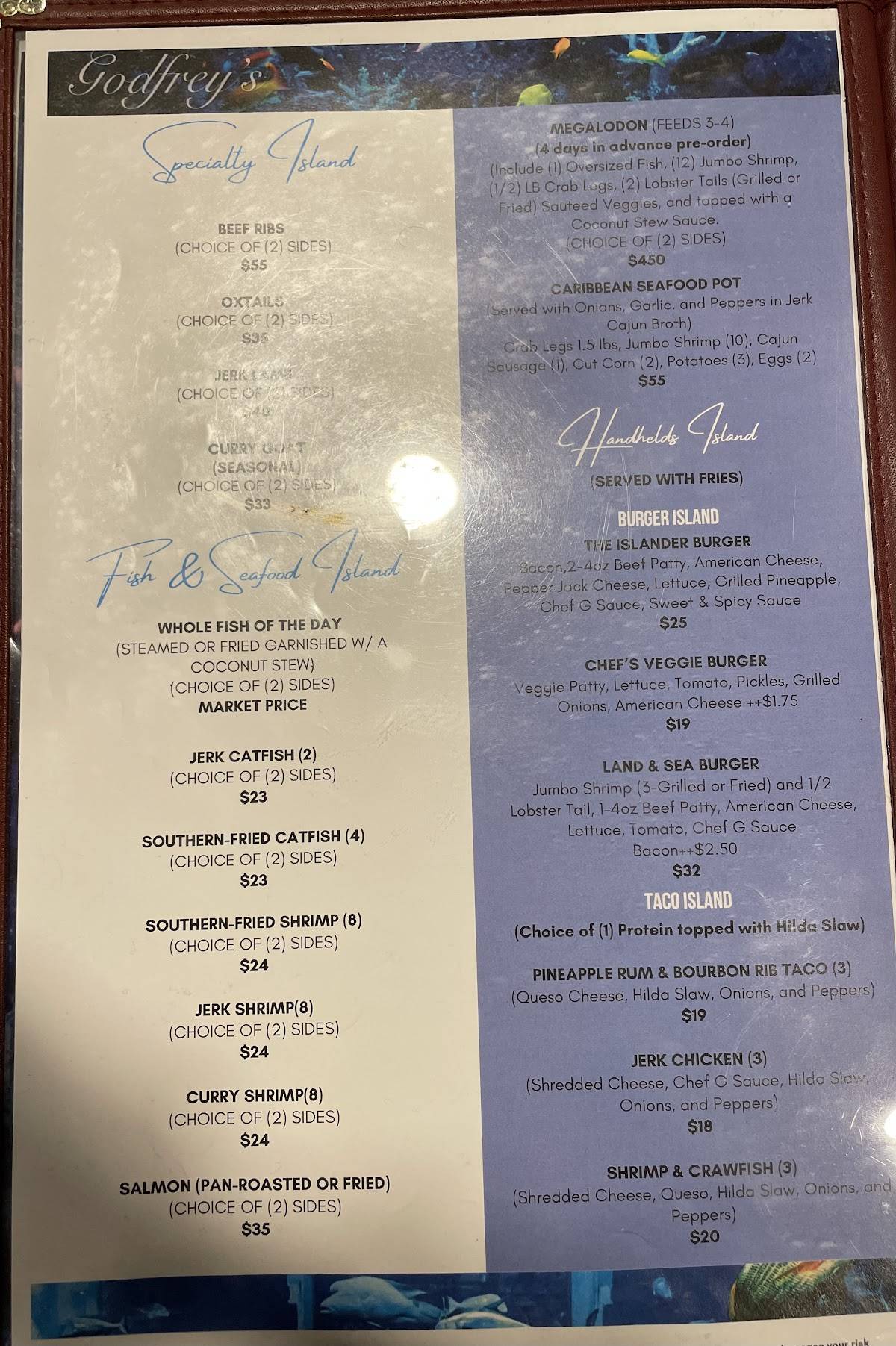 Menu at Godfrey's Flagship restaurant, Flowood