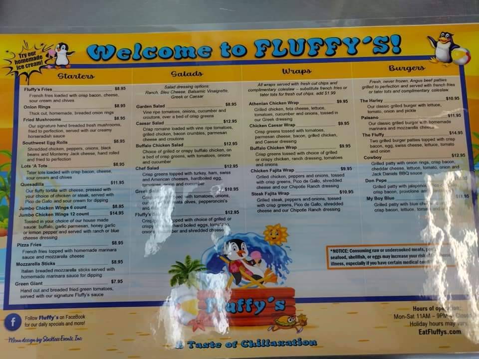 Menu at Fluffy's desserts, Winter Haven