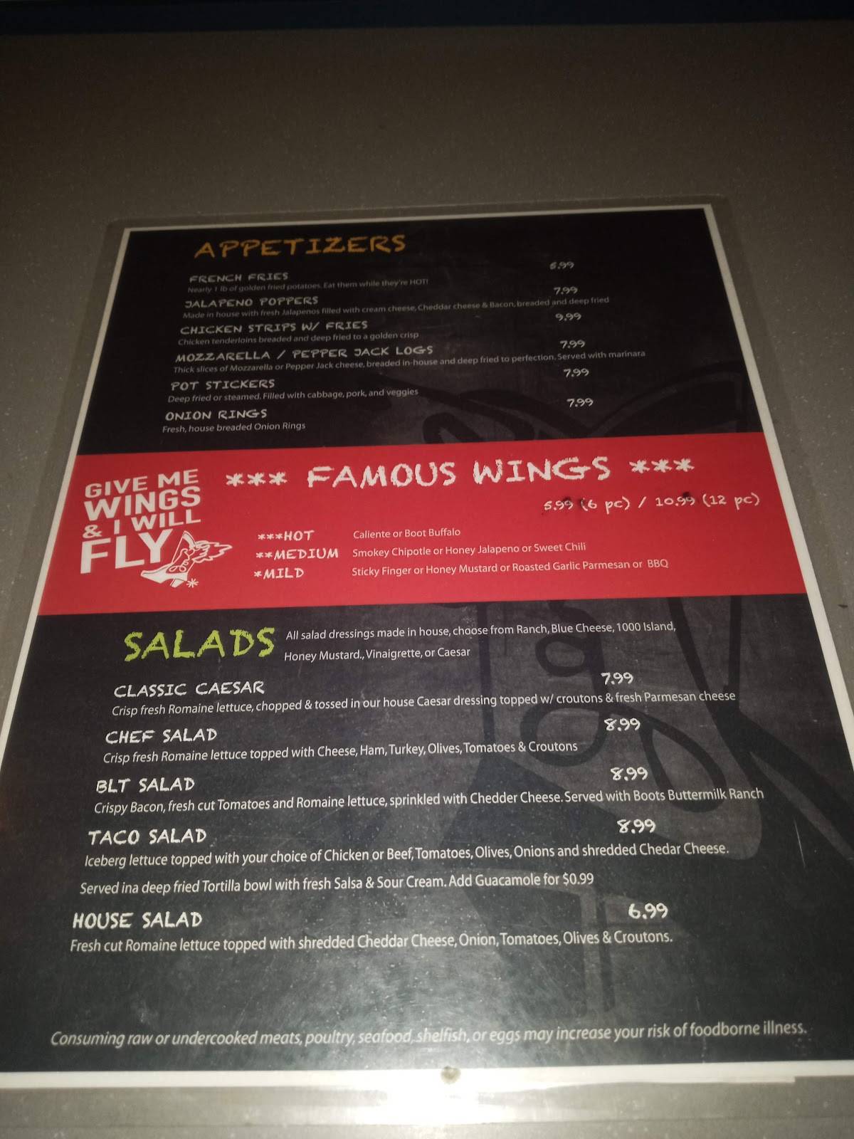 Menu at Flying Boots & Wings pub & bar, Tacoma