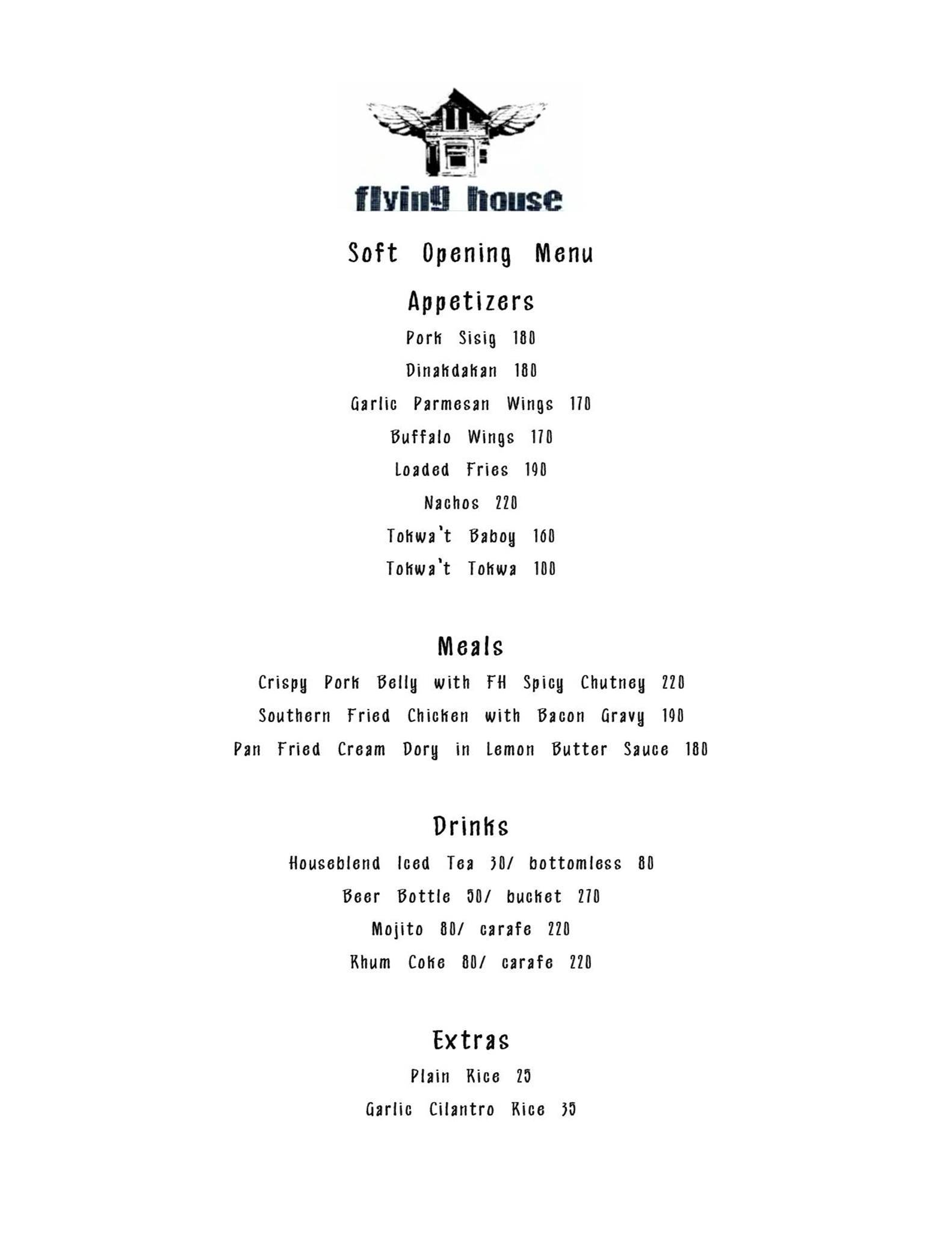 Menu at Flying House restaurant, Quezon City