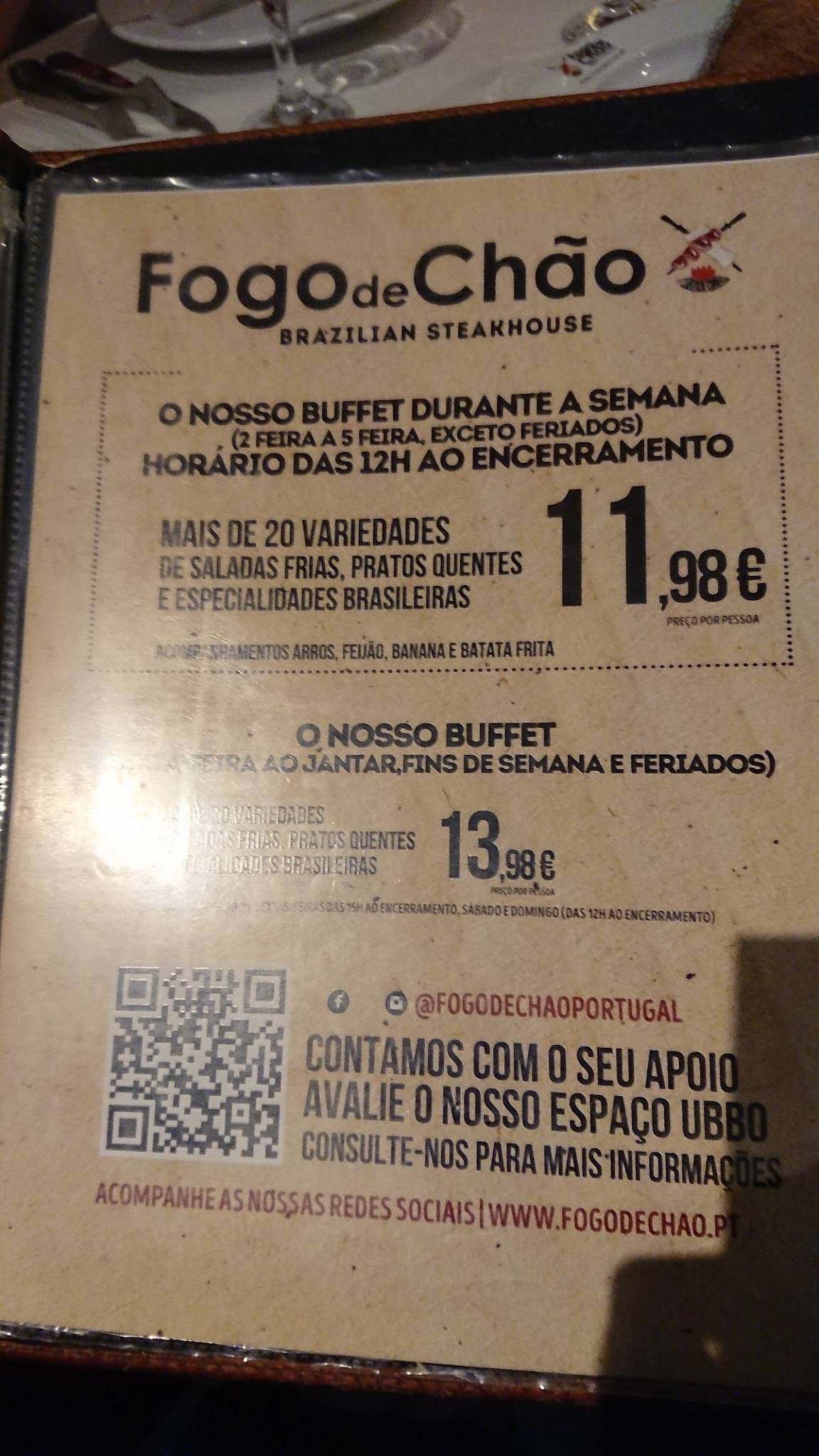 Menu em Fogo de Chão (Ubbo) restaurante, Amadora, Av. José Garcês