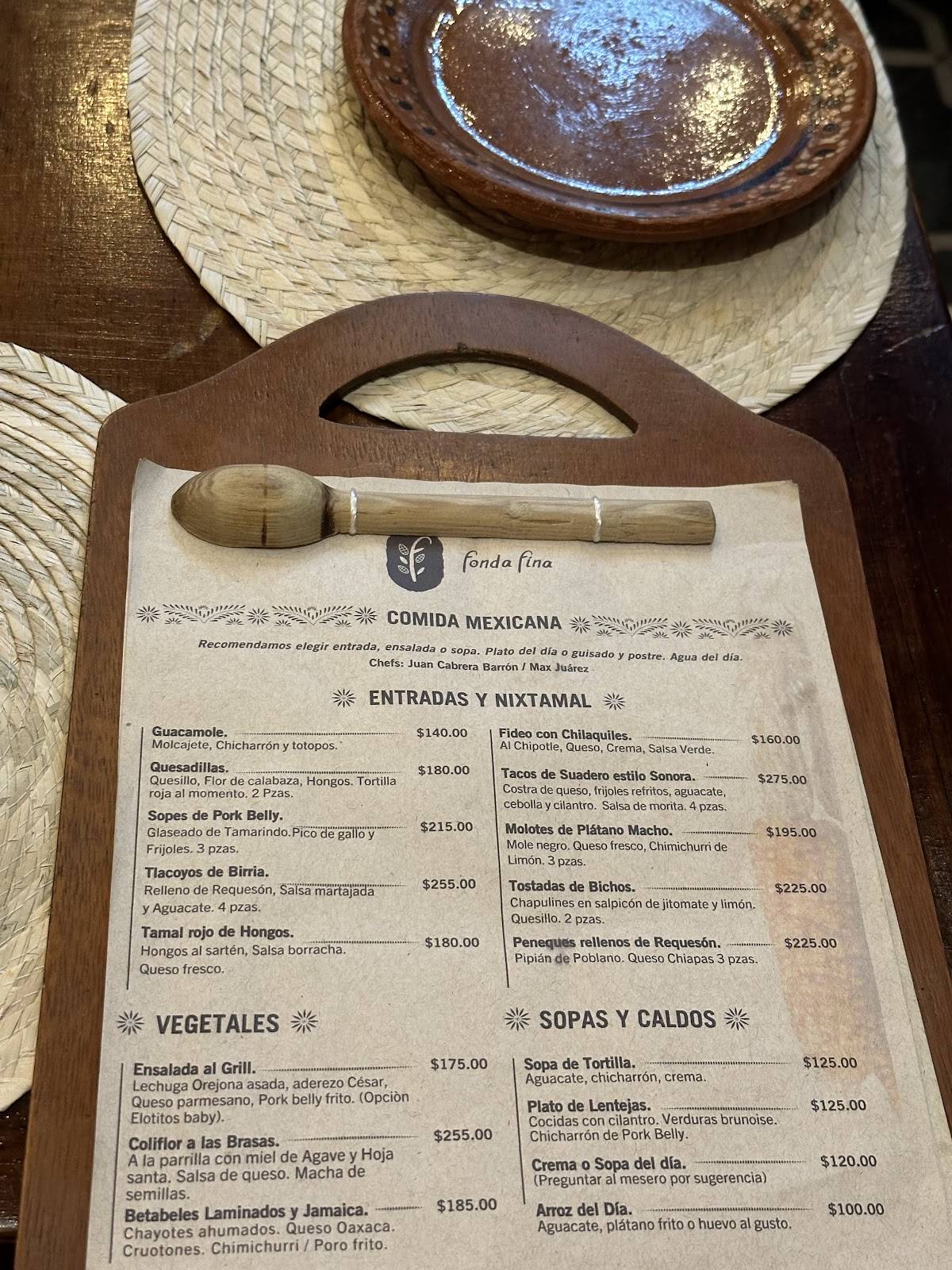 Menu at Fonda Fina restaurant, Ciudad López Mateos