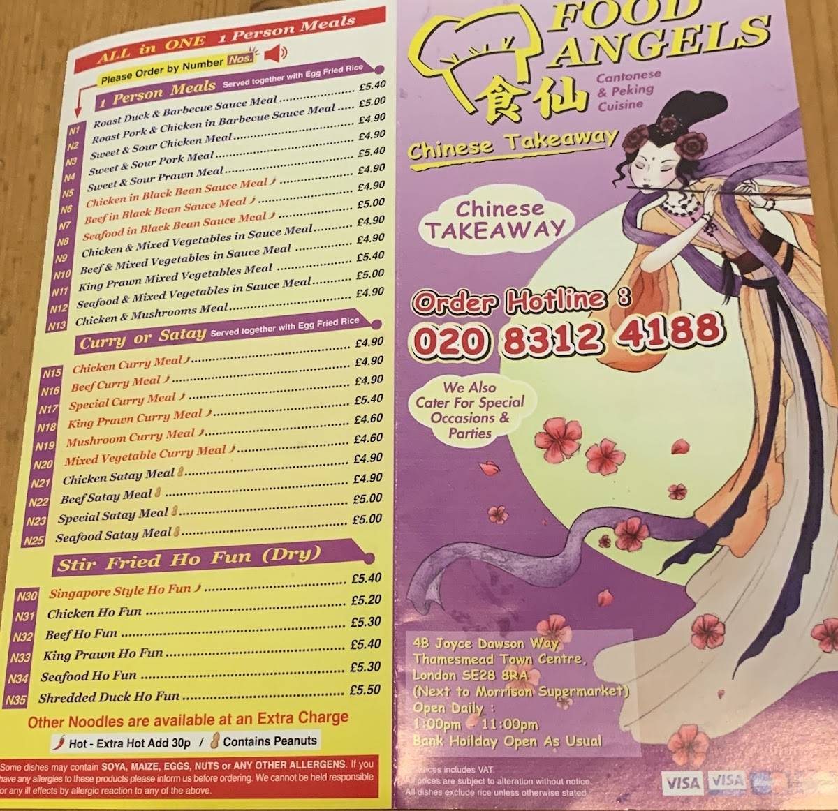Menu at Food Angels fast food, London, 4B