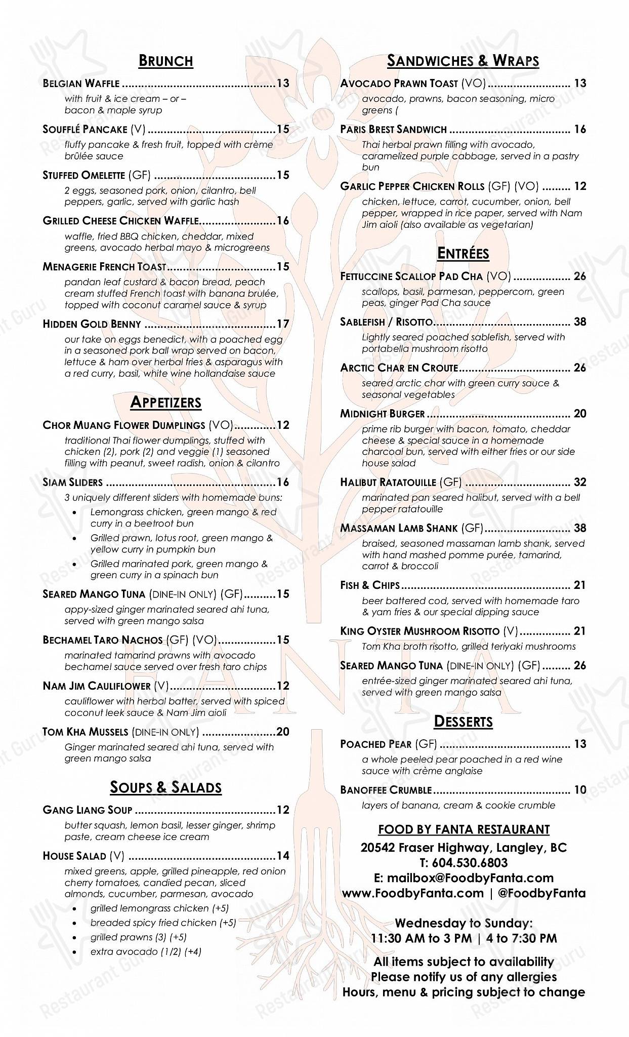 Menu at Food by Fanta restaurant, Langley Township