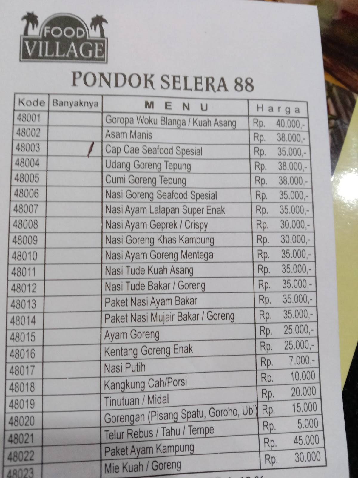 Menu at Food Village Mantos 2 restaurant, Manado