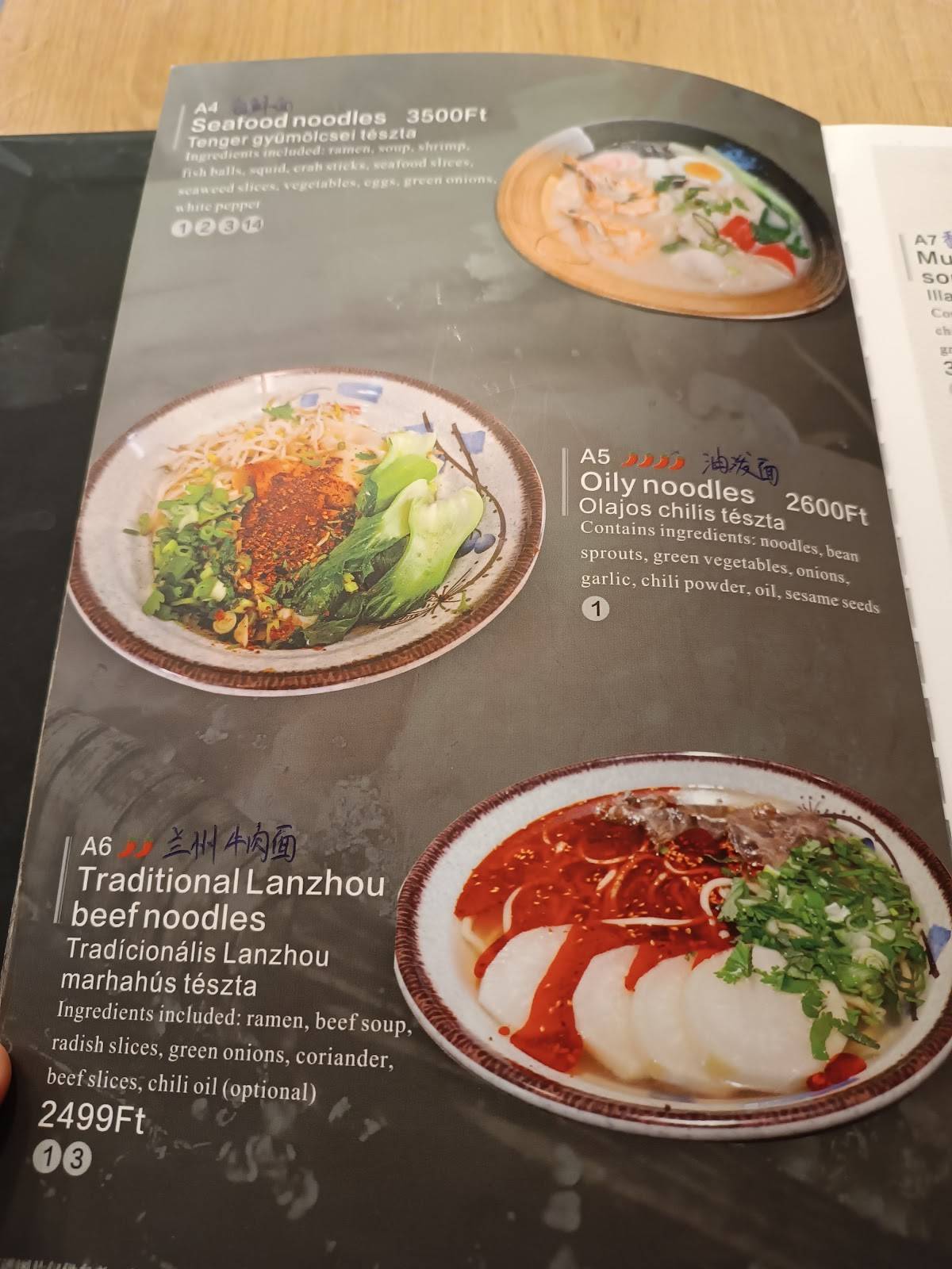 Menu at Food house restaurant, Budapest