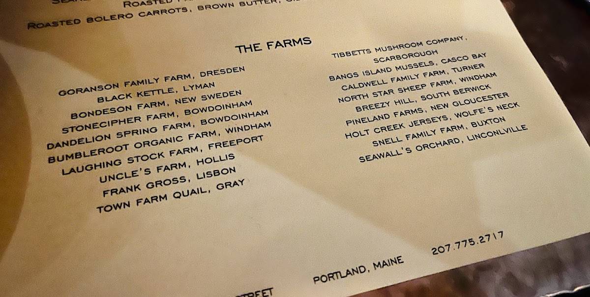 Menu at Fore Street Restaurant, Portland