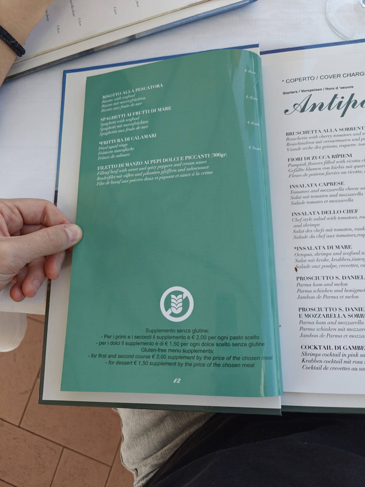 Menu at Foreigner's Club, Sorrento