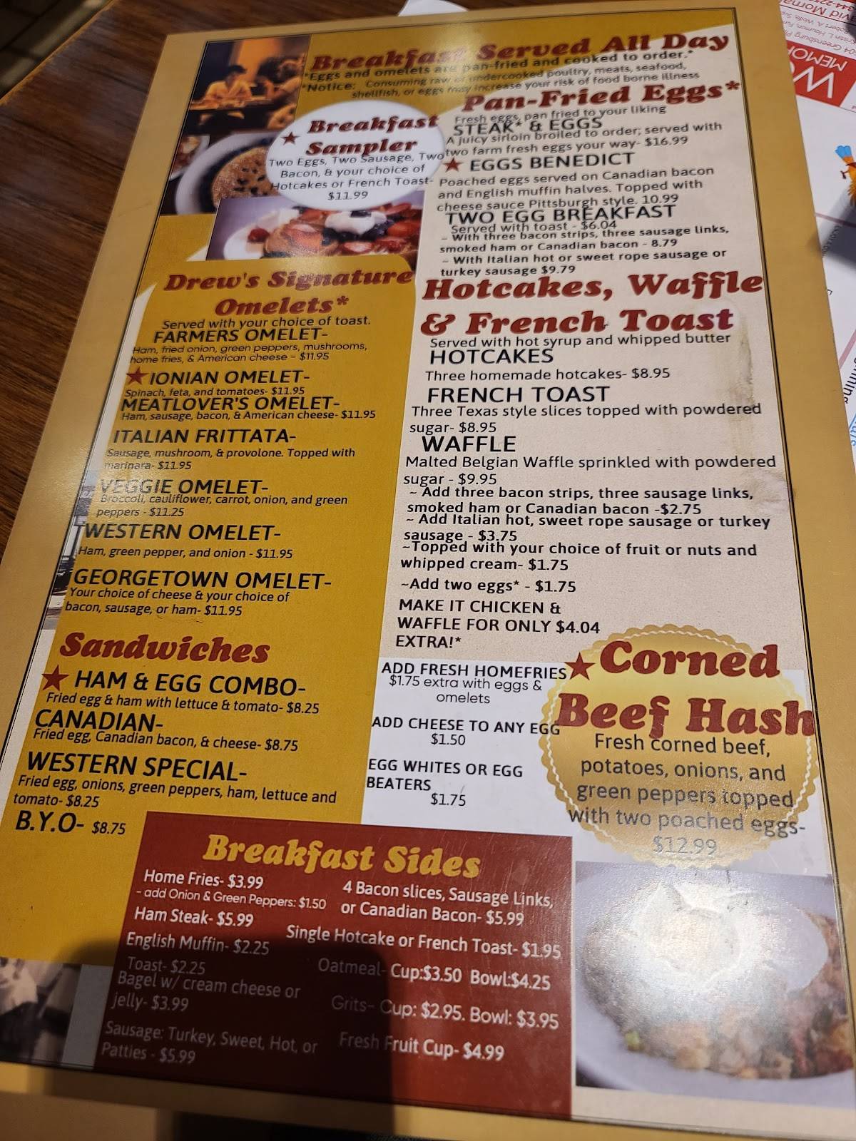 Menu at Drew's Family Restaurant, Pittsburgh