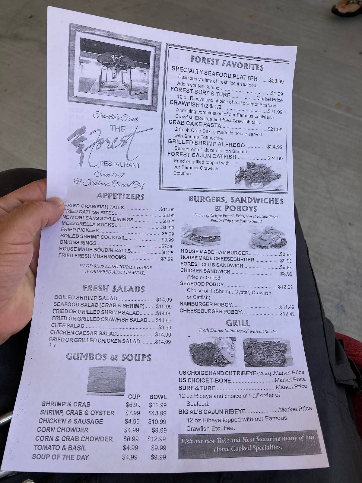 Menu at Forest Restaurant, Franklin