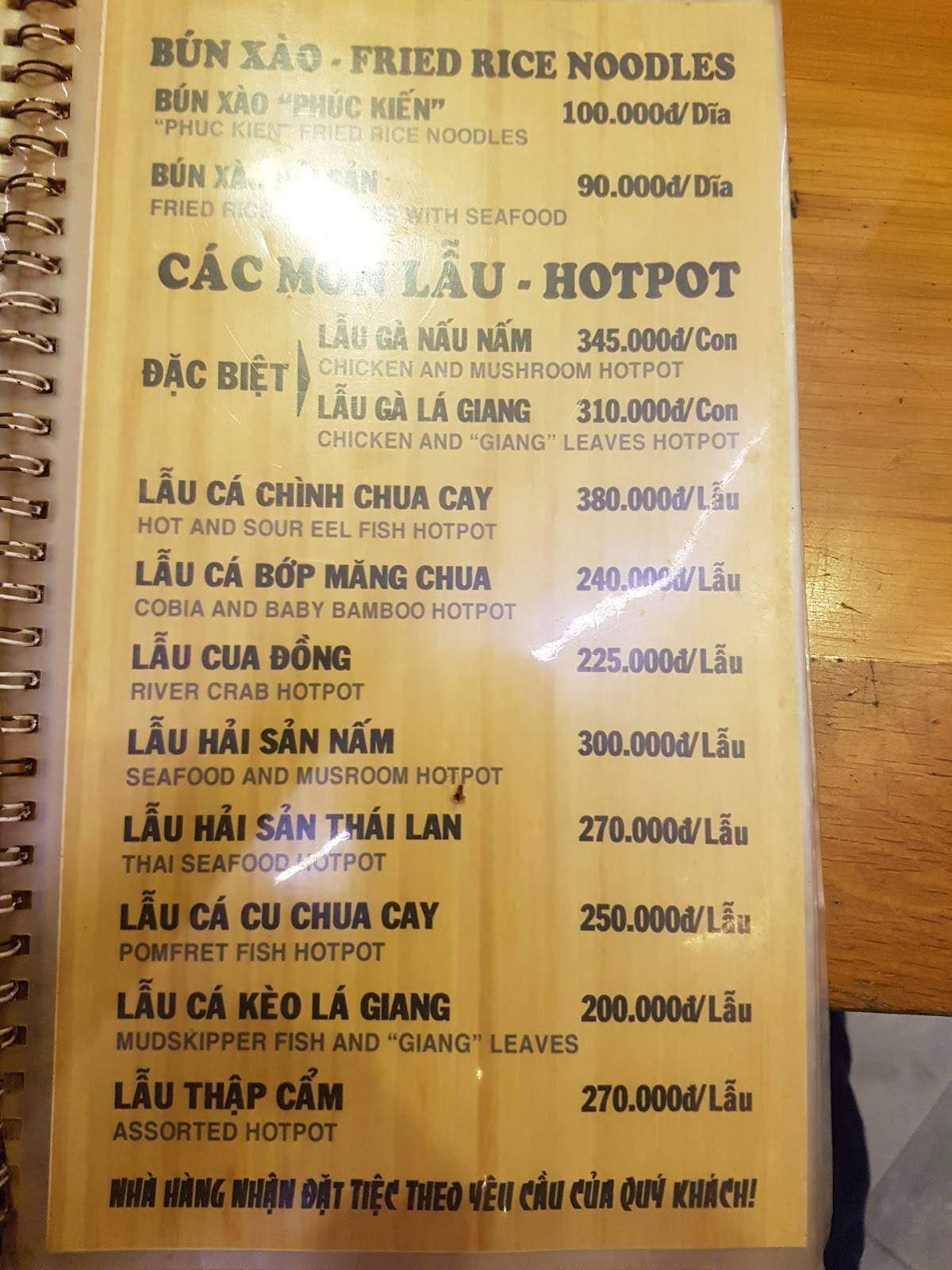 Menu at Forever restaurant, Da Nang