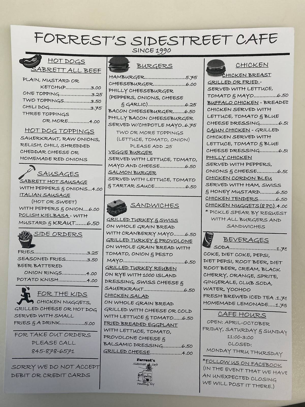 Menu at Forrest Sidestreet Cafe, Pawling