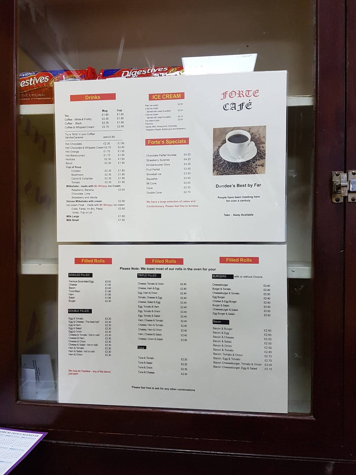 Menu at Forte cafe, Dundee