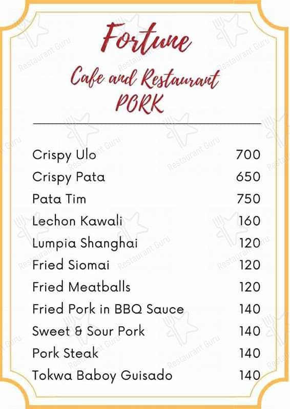 Menu at Fortune Cafe & Restaurant, Manila, Abad Santos Ave