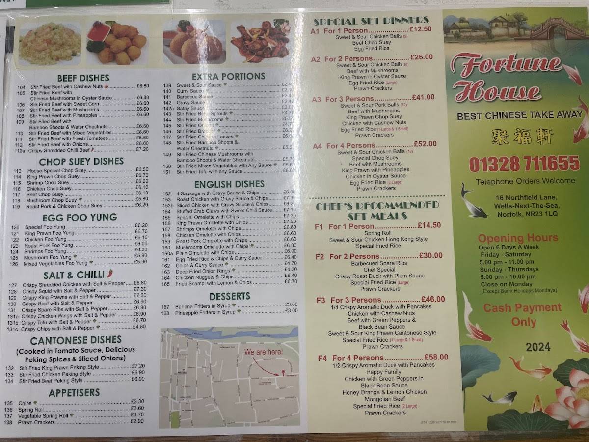 Menu at Fortune House Chinese Take Away fast food, Wells-next-the-Sea