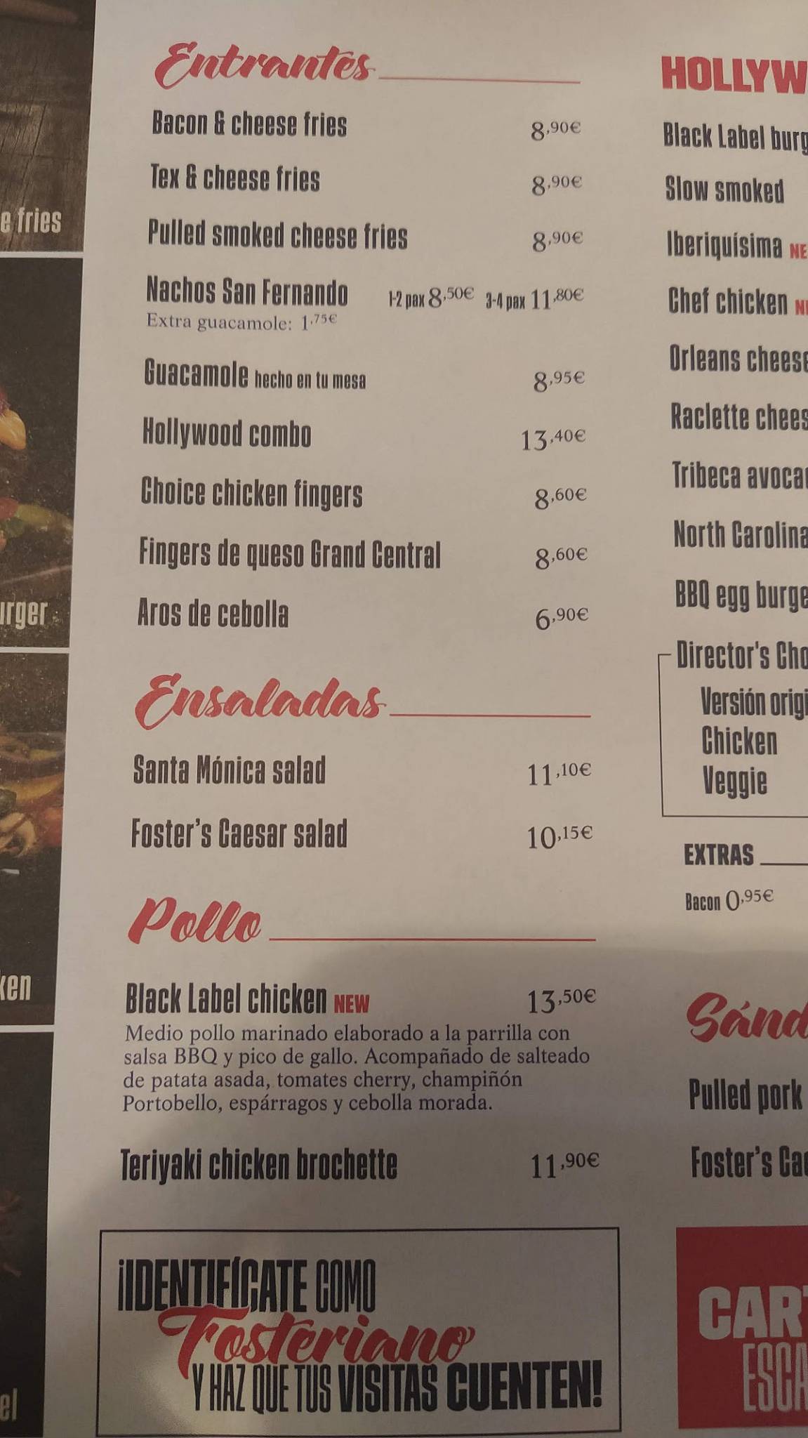 Carta de comida rápida Foster´S Hollywood, Alfafar, Calle Alcalde Jose ...