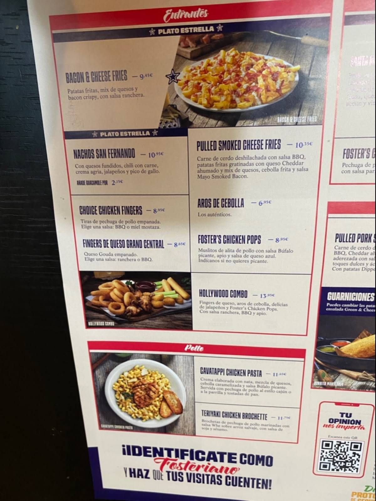 Carta del restaurante Foster's Hollywood, Rivas-Vaciamadrid, C.C. H2O