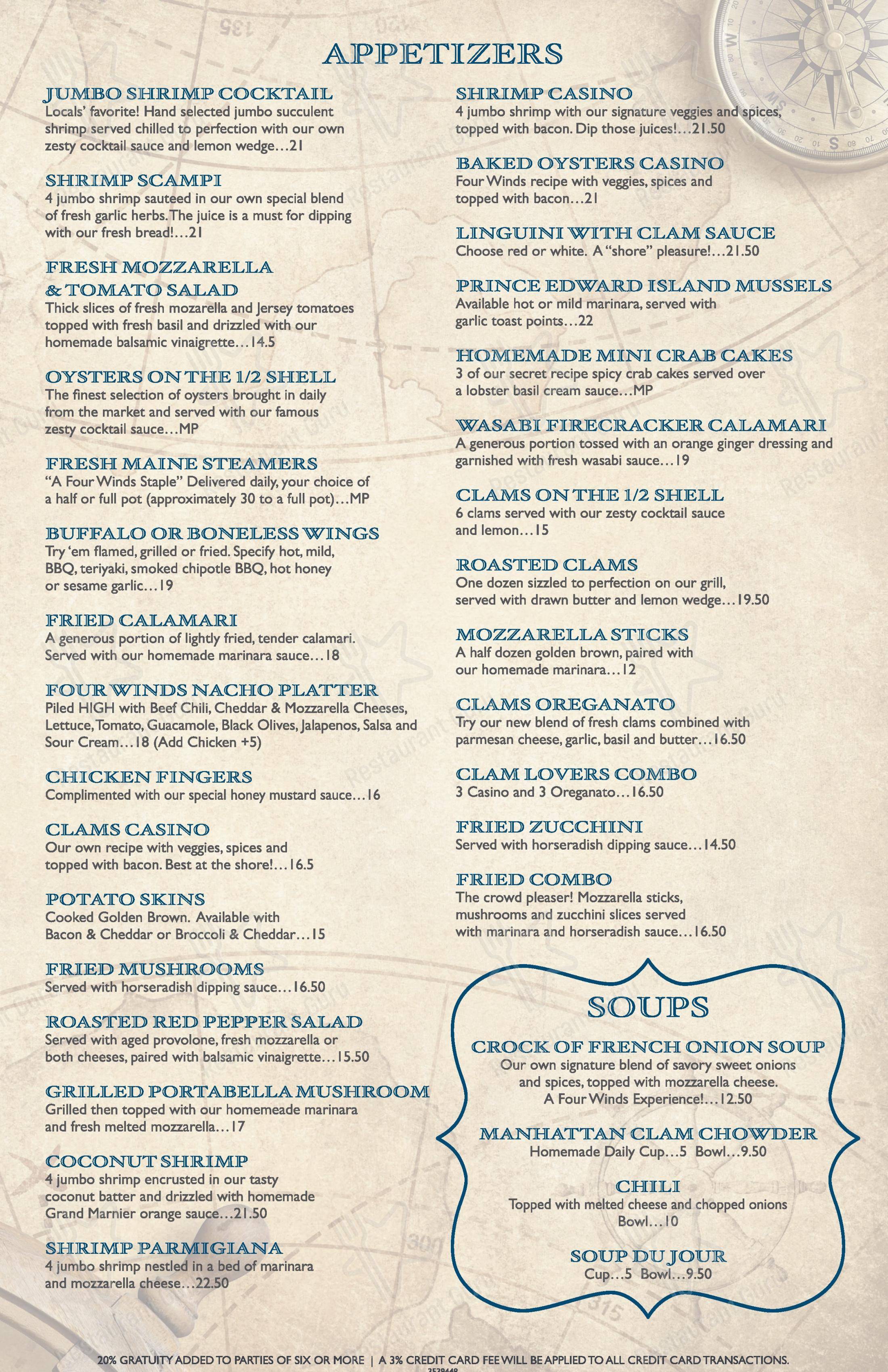 Menu at Four Winds Restaurant, Manasquan