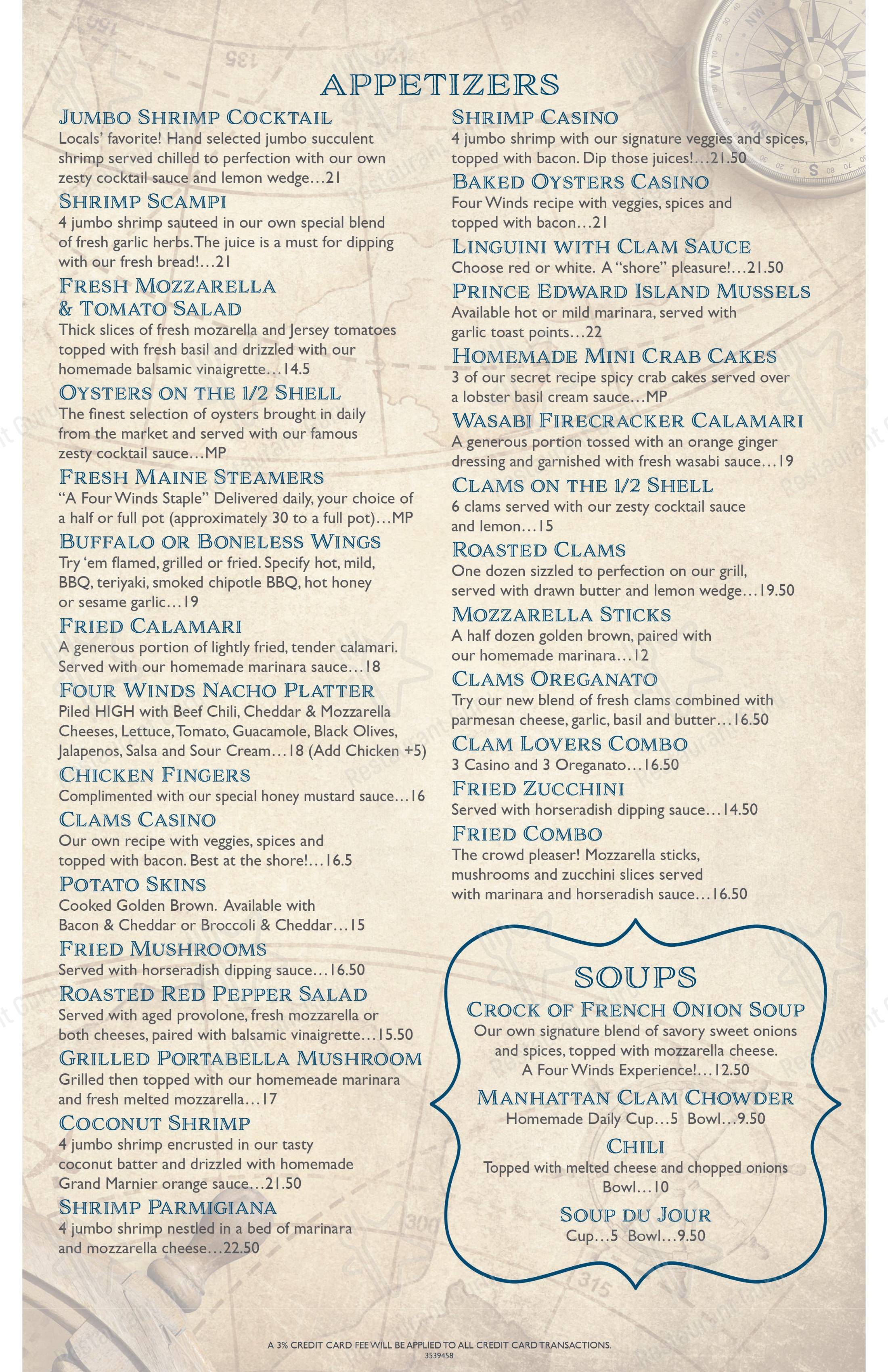 Menu at Four Winds Restaurant, Manasquan
