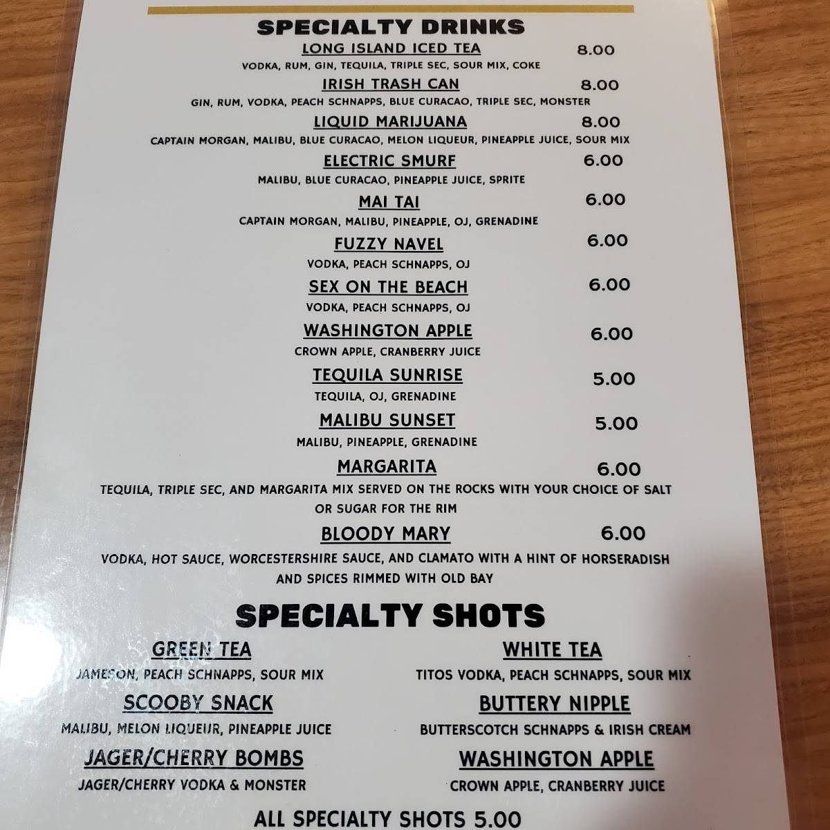 Menu at Foxhole pub & bar, Moorefield