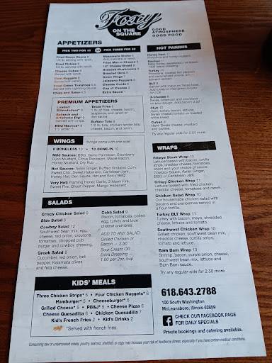 Menu at Foxy restaurant, McLeansboro