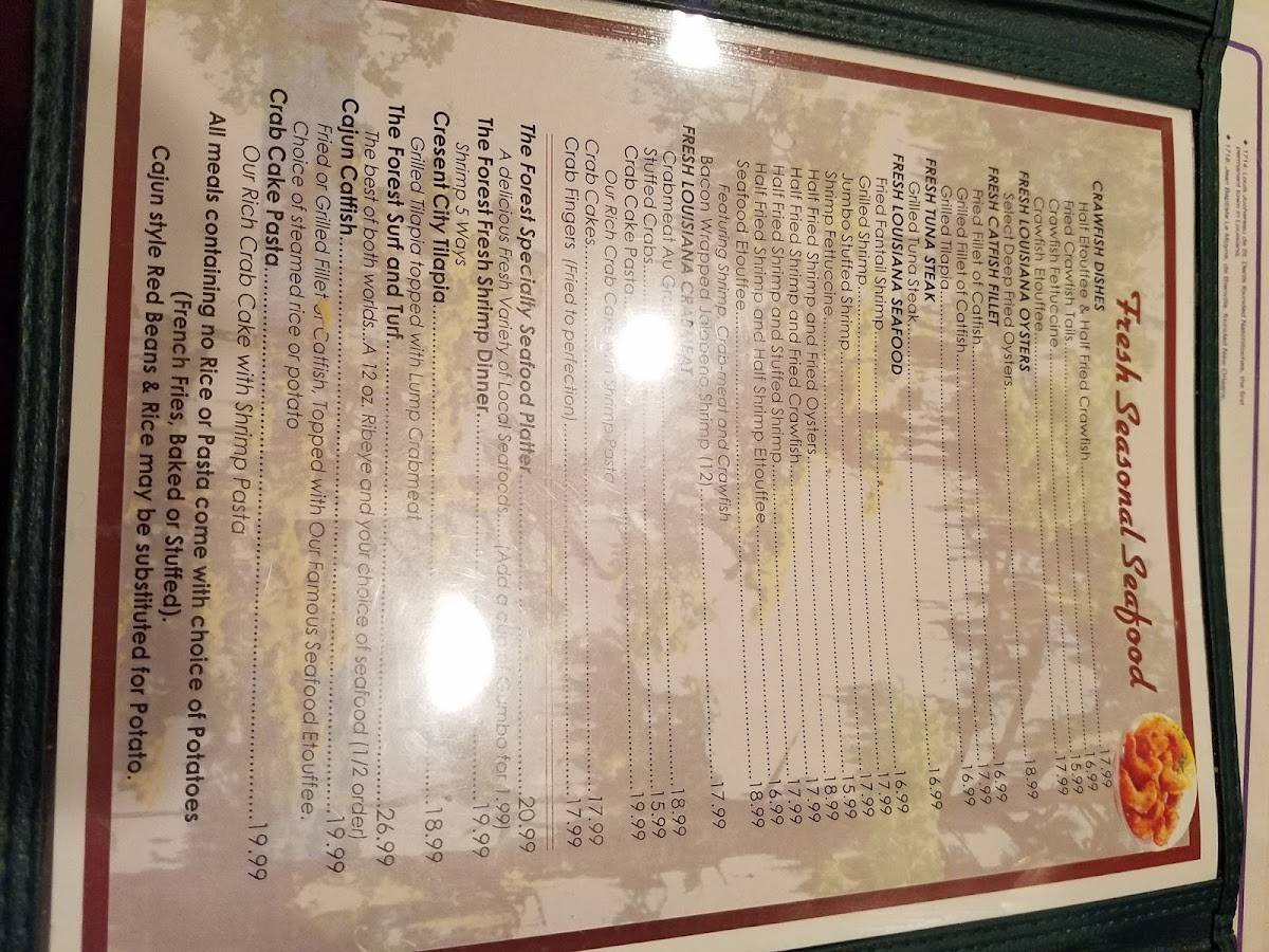 Menu at Forest Restaurant, Franklin