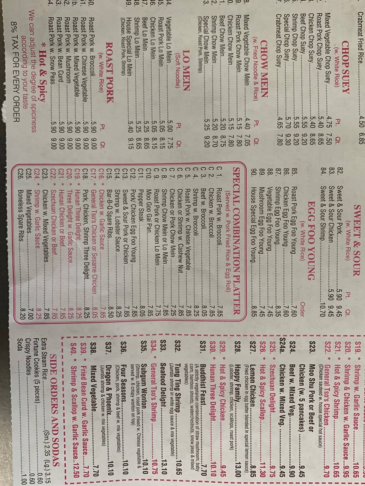 Menu at Fraternity Chinese Restaurant, Binghamton