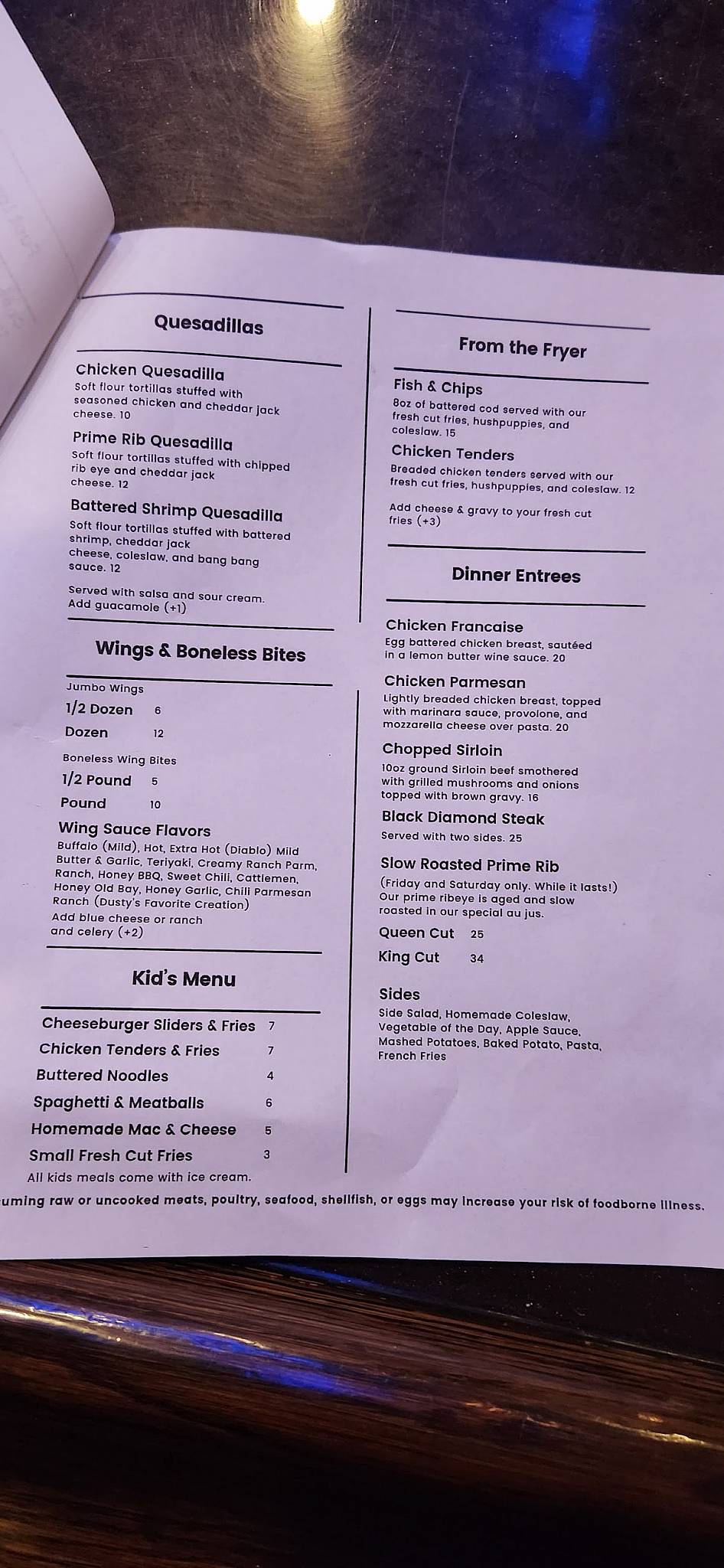 Menu at The Other Side pub & bar, Freeland
