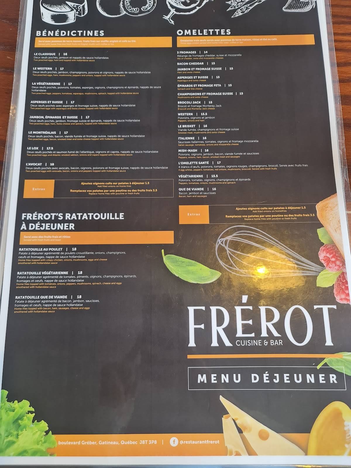 Menu au Frerot cuisine and bar, Gatineau