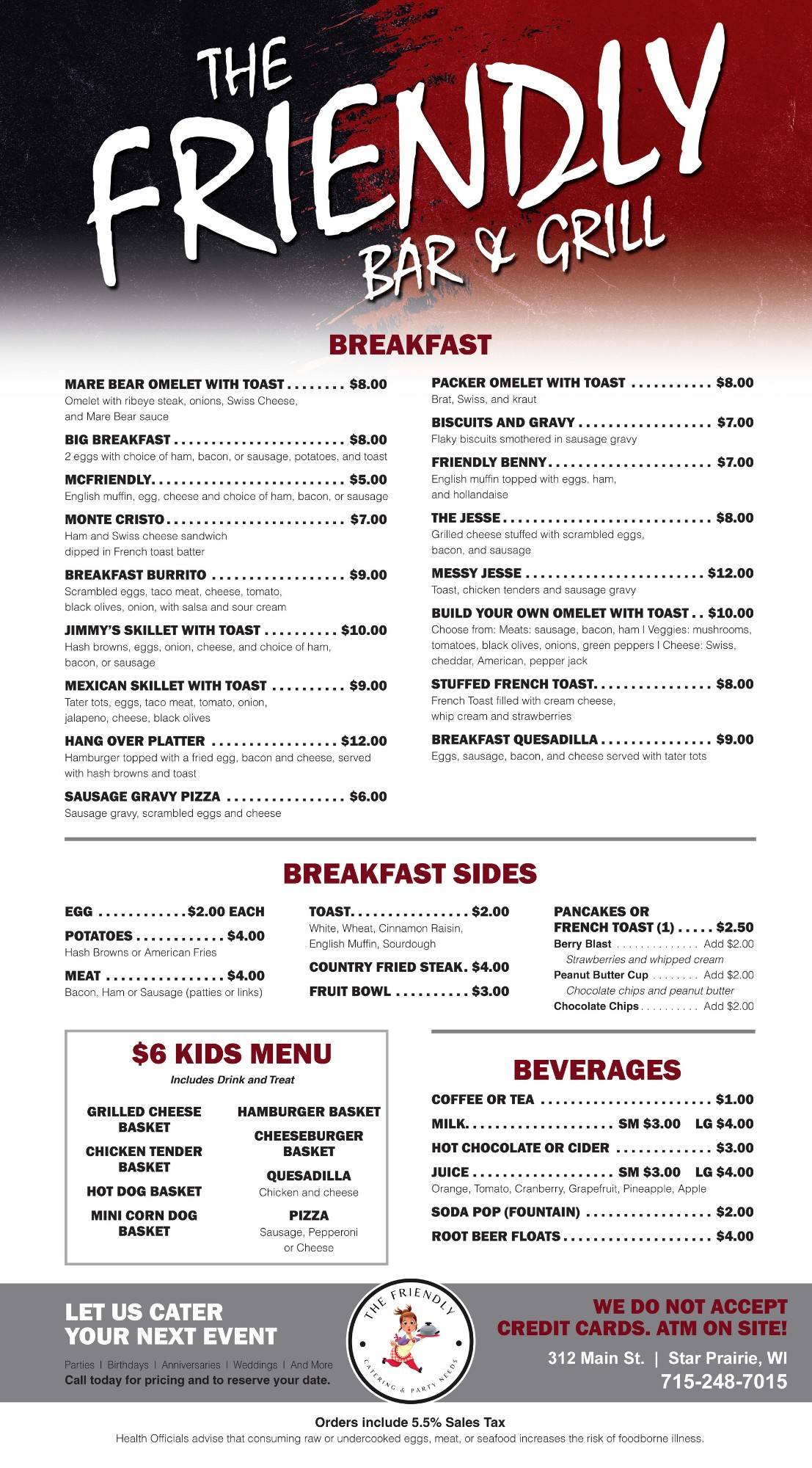 Menu at Friendly Bar Inc, Star Prairie
