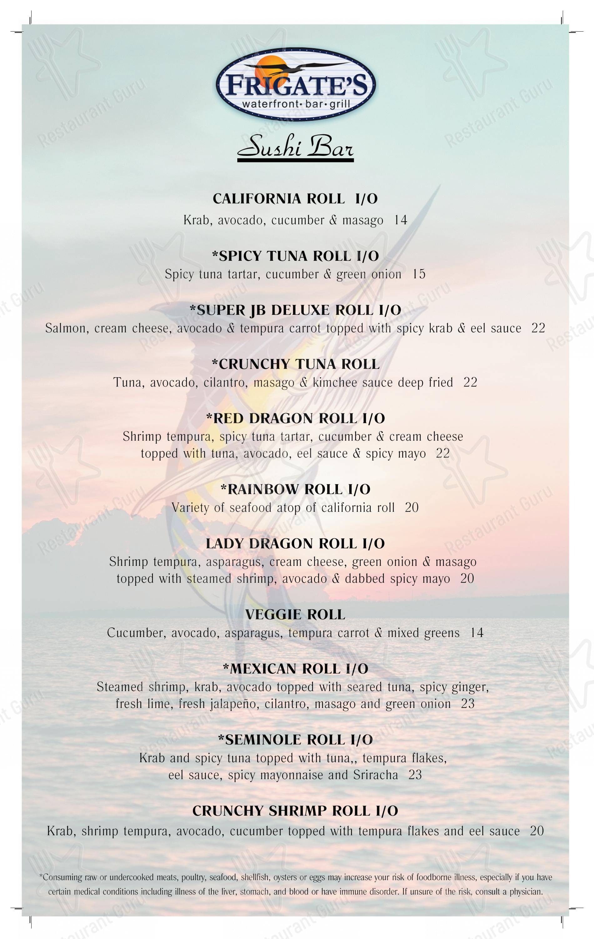 Menu at Frigate's Waterfront Bar & Grill - Melbourne, Melbourne