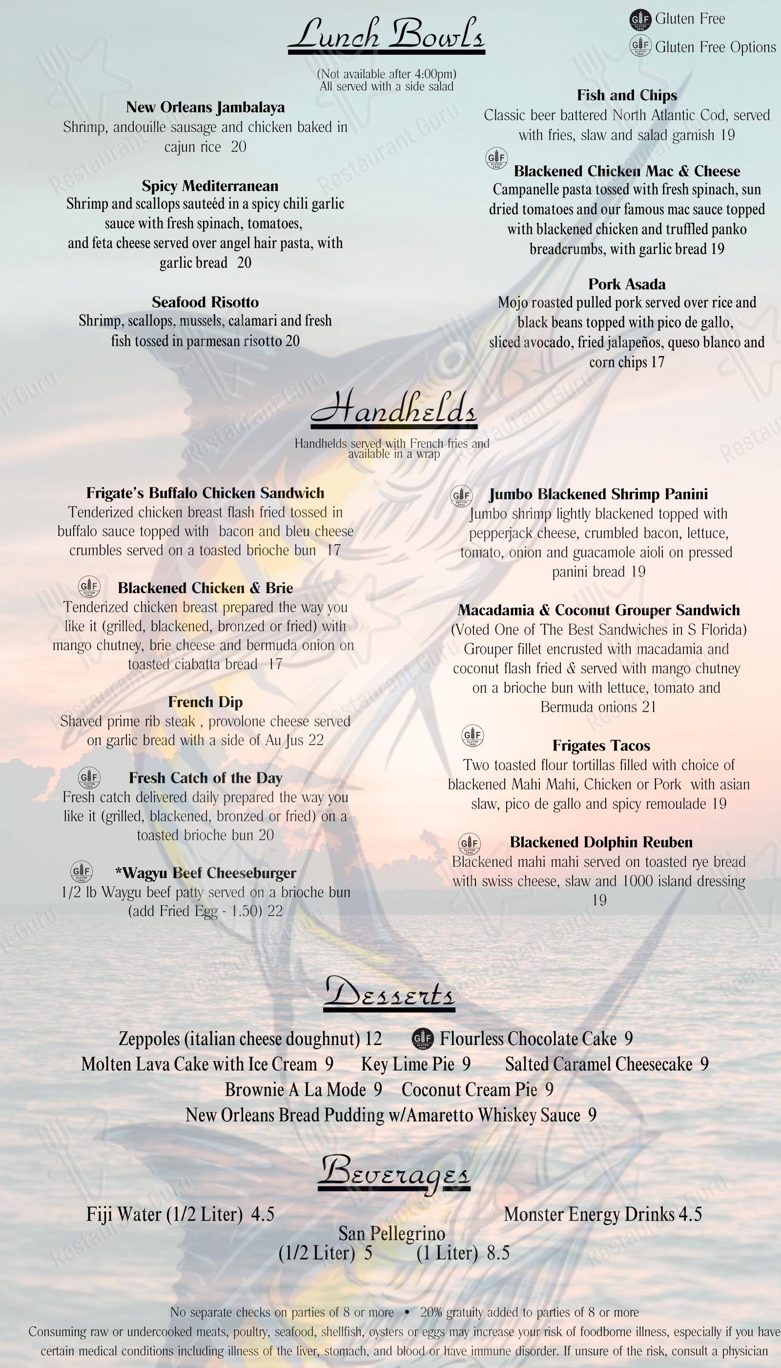 Menu at Frigate's Waterfront Bar & Grill - Melbourne, Melbourne