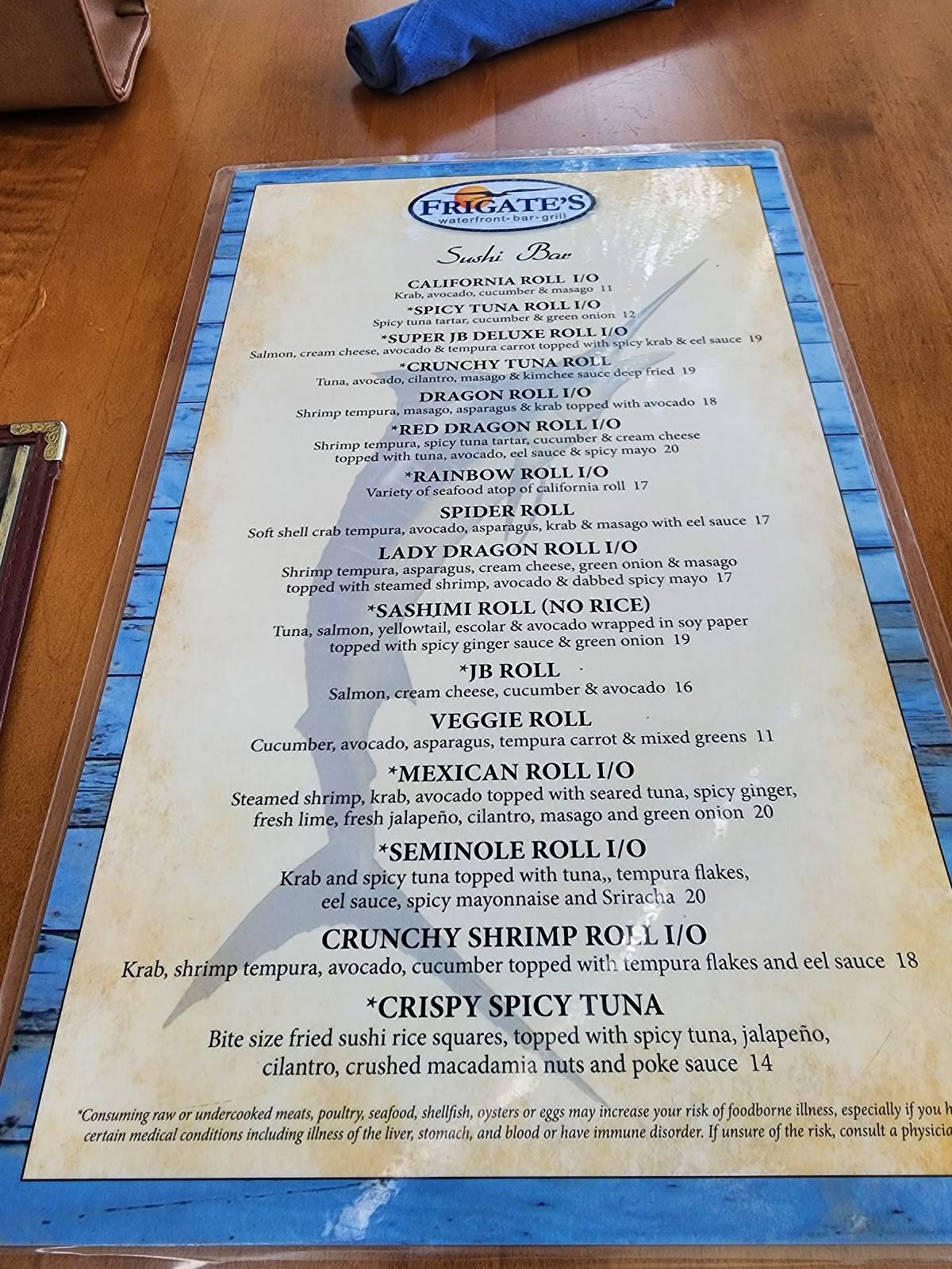 Menu at Frigate's Waterfront Bar & Grill - Melbourne, Melbourne