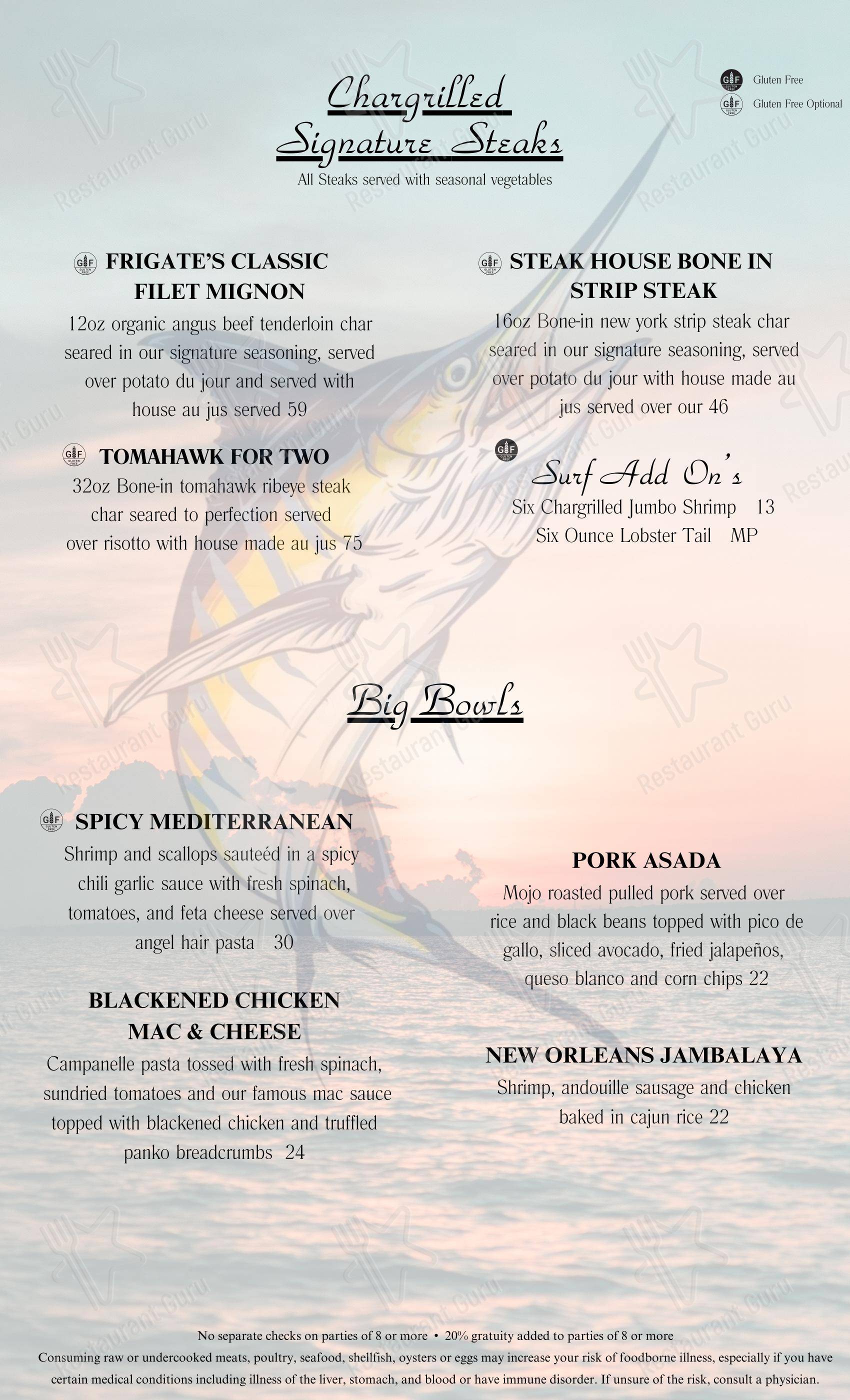 Menu at Frigate's Waterfront Bar & Grill - Melbourne, Melbourne