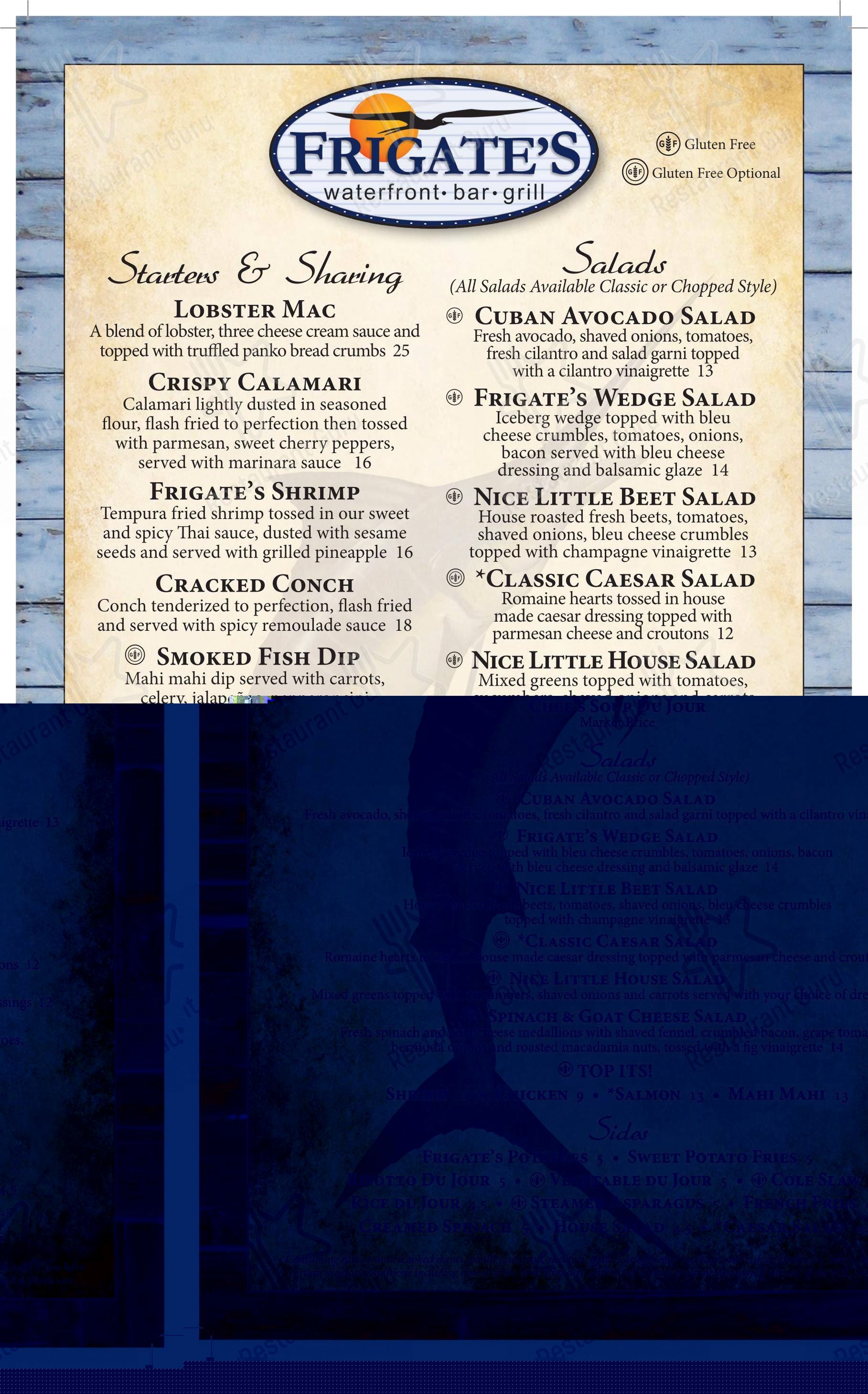 Menu at Frigate's Waterfront Bar & Grill - Melbourne, Melbourne