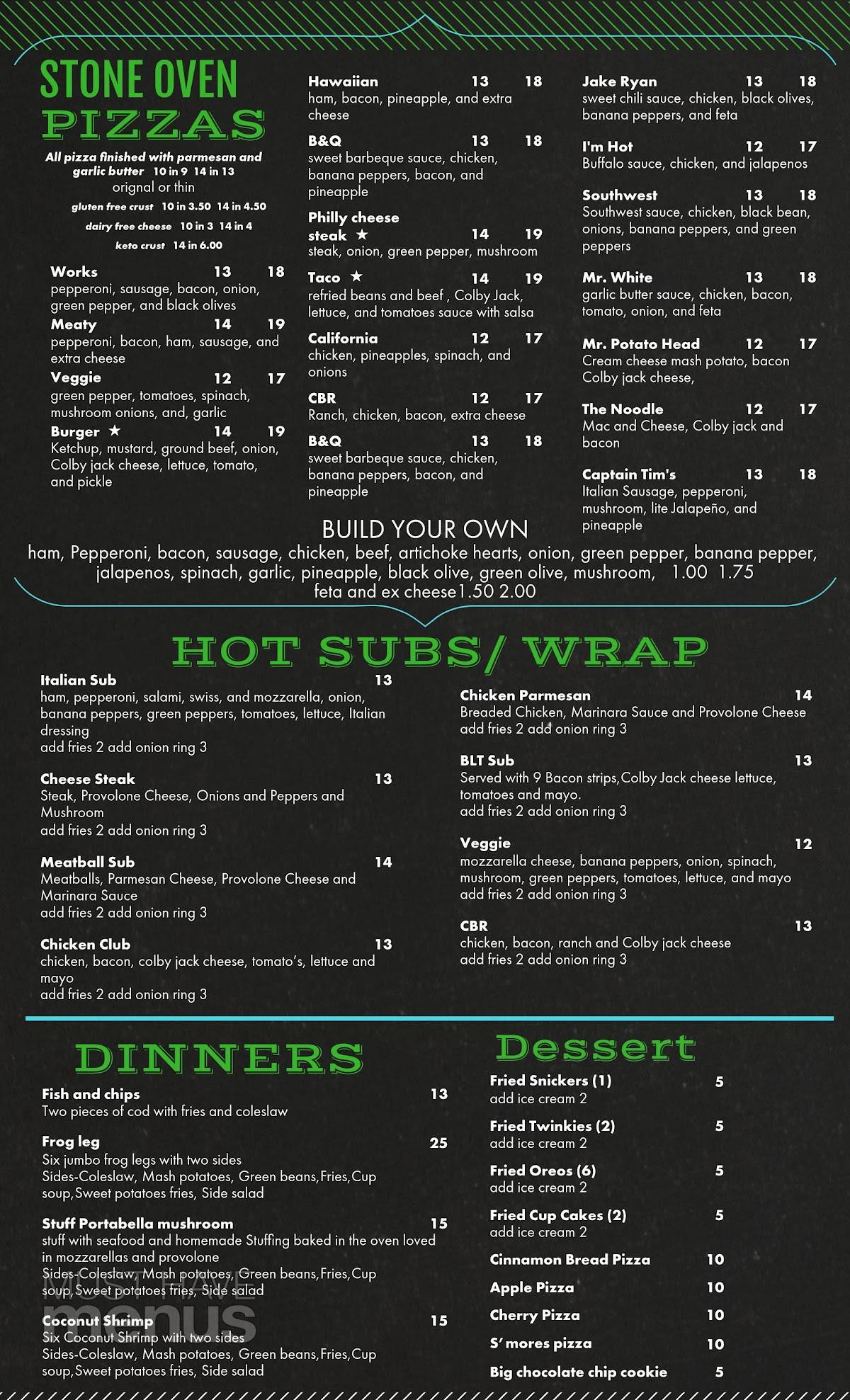 Menu at Frog Leg Inn pizzeria, Erie