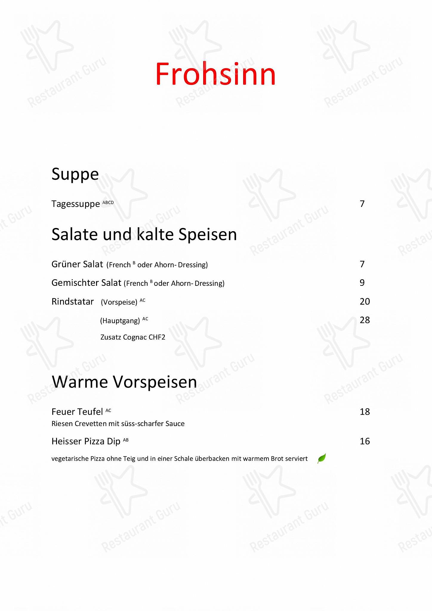 Speisekarte von Restaurant Frohsinn Elsau, Elsau, Dorfstrasse 1