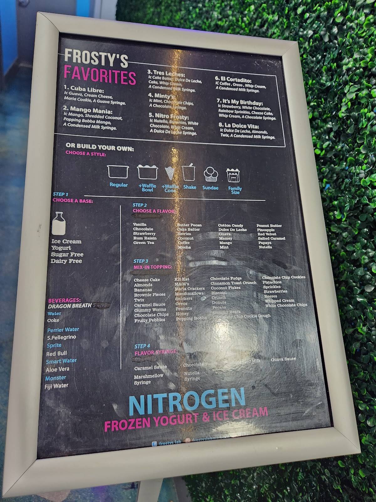 Menu at Frosty's Lab Nitrogen Yogurt & Ice Cream restaurant, Miami Lakes
