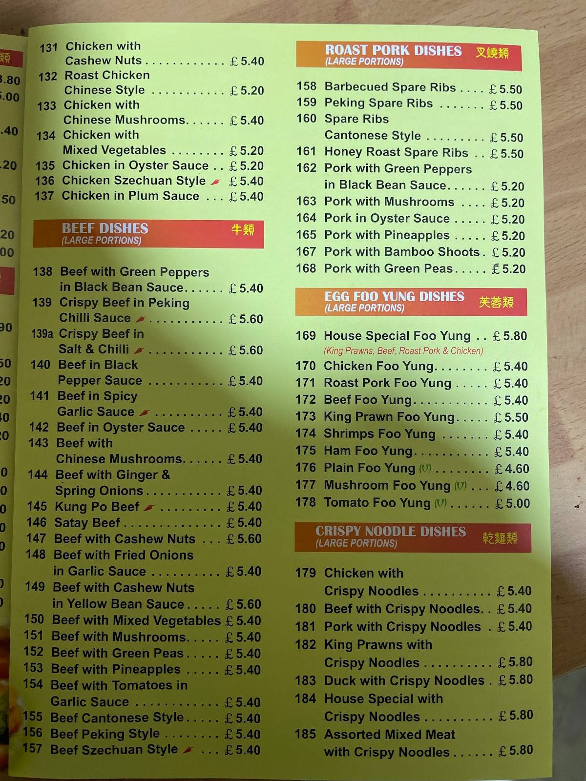 Menu at Fu Sing fast food, Maesteg