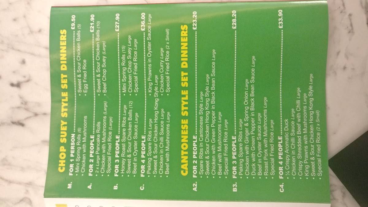 Menu at Fu Sing fast food, Maesteg