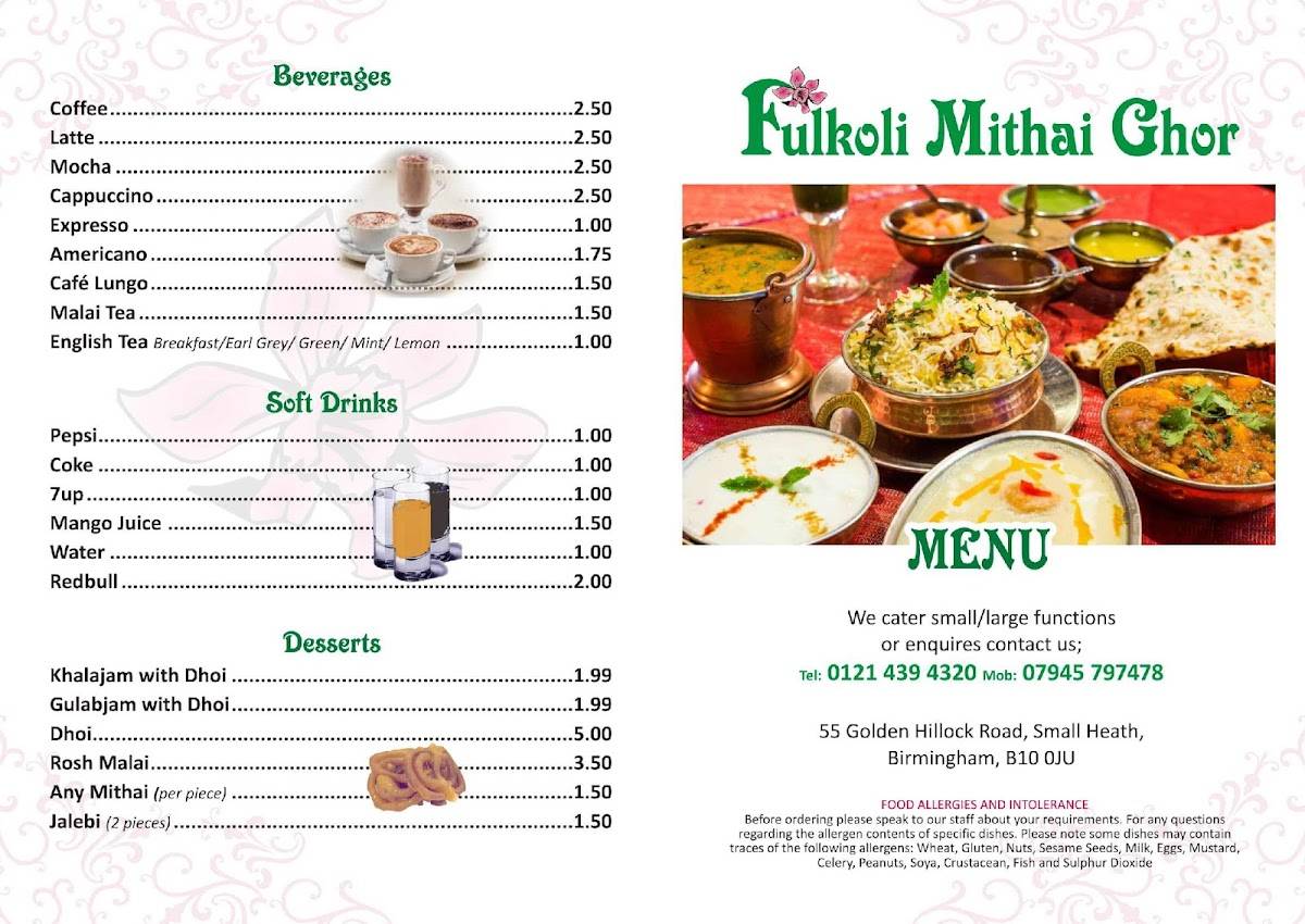 Carta del restaurante Fulkoli Mithai, Birmingham