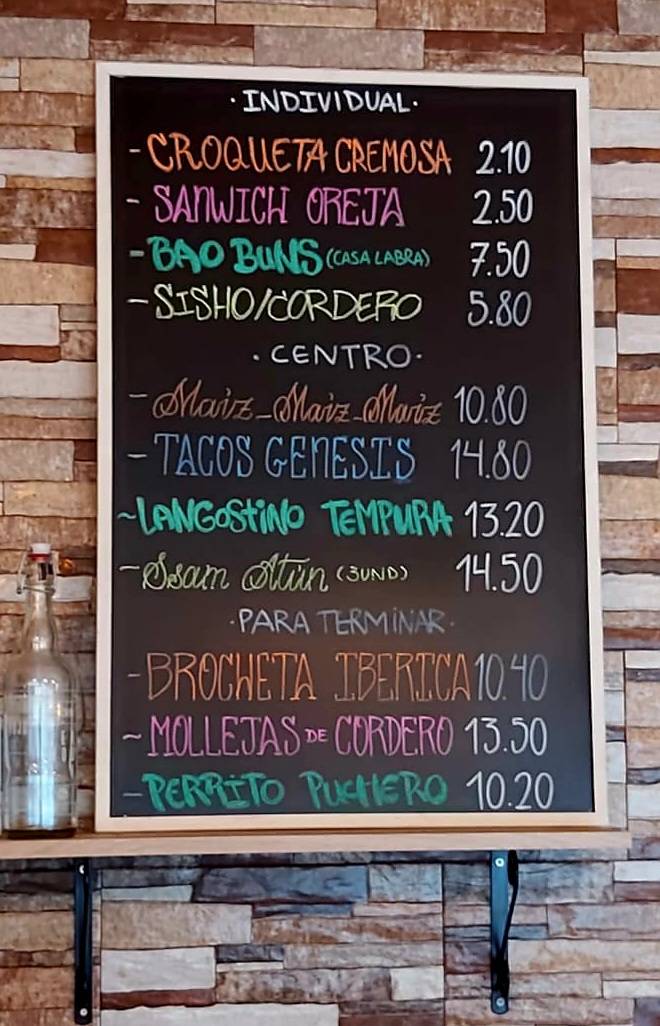 Carta de Génesis Gastrobar, Valdemoro