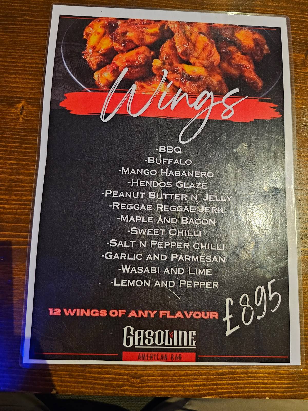 Menu at Gasoline American Bar, Chesterfield