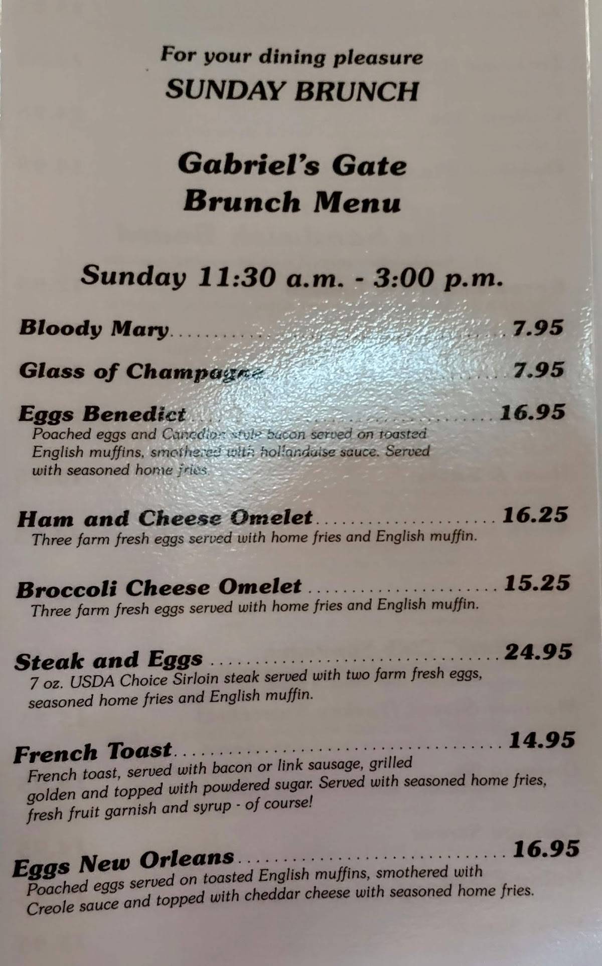 Menu at Gabriel's Gate pub & bar, Buffalo